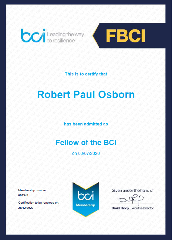 Rob Osborn FBCI – O-BC Business Continuity